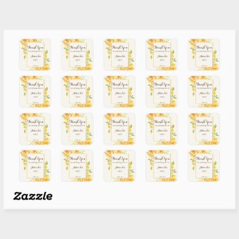 Yellow roses golden frame Haldi personalized favor Square Sticker | Zazzle