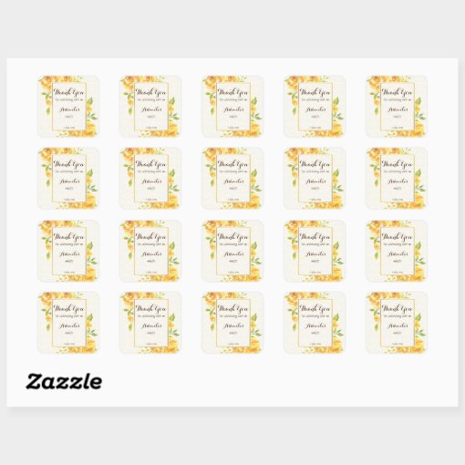 Yellow roses golden frame Haldi personalized favor Square Sticker | Zazzle