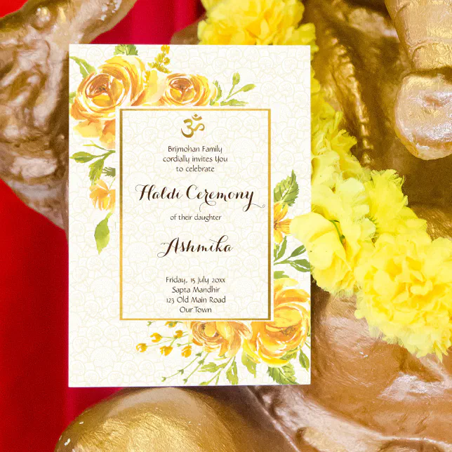 Yellow roses Haldi Pithi ceremony Invitation | Zazzle