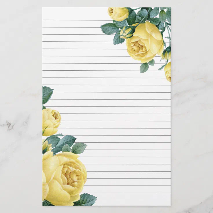 Yellow Roses Lined Stationery | Zazzle