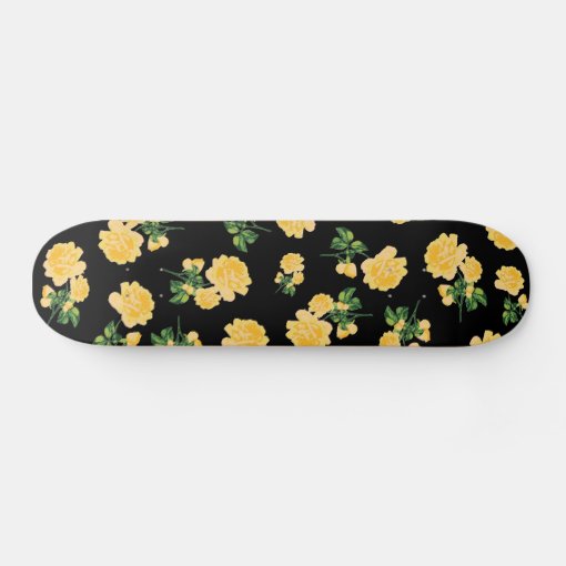 Yellow roses on black skateboard | Zazzle