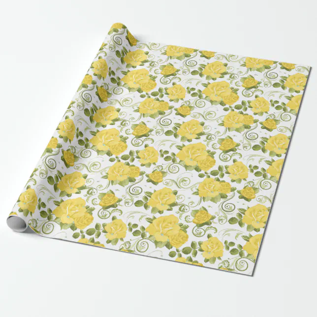 Yellow Roses Patterned Wrapping Paper | Zazzle