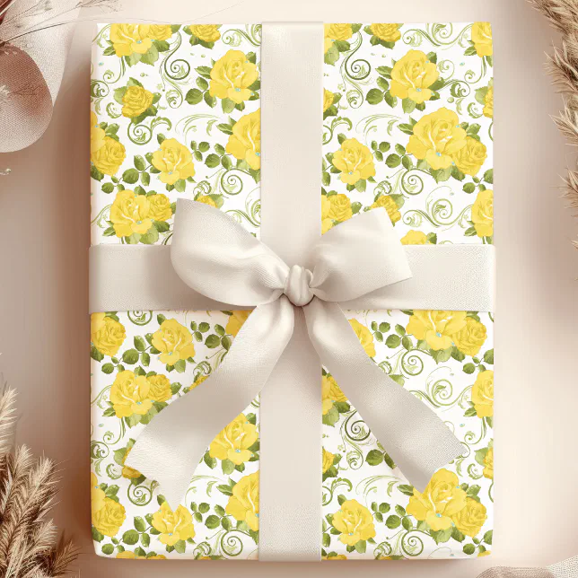 Yellow Roses Patterned Wrapping Paper | Zazzle
