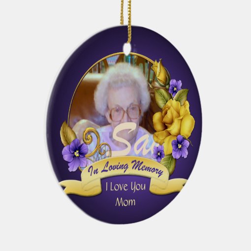 Yellow Roses Purple Pansies In Loving Memory Ceramic Ornament | Zazzle