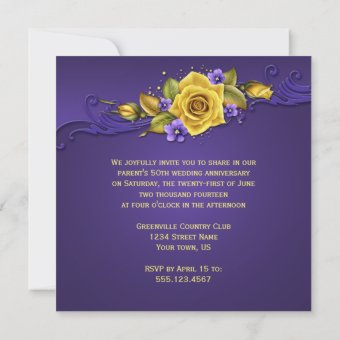 Yellow Roses Purple Violets 50th Anniversary Invitation | Zazzle