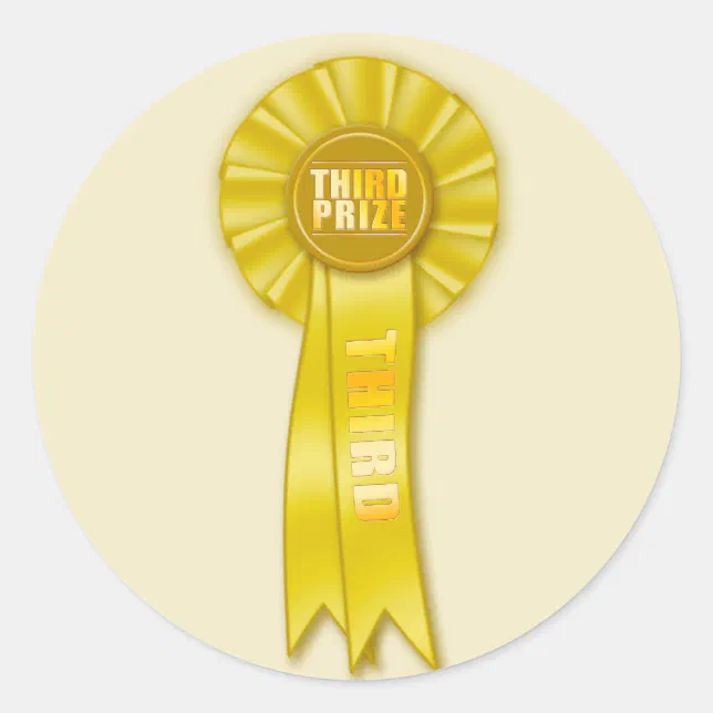 yellow rosette third prize sticker | Zazzle