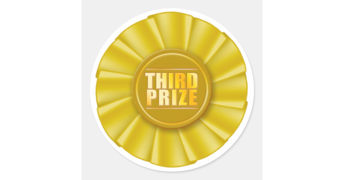yellow rosette third prize sticker | Zazzle