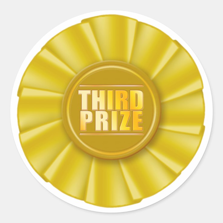 yellow rosette third prize sticker | Zazzle