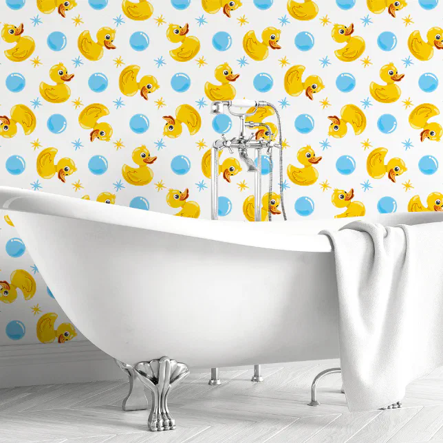 Yellow Rubber Duck & Bubbles Wallpaper | Zazzle