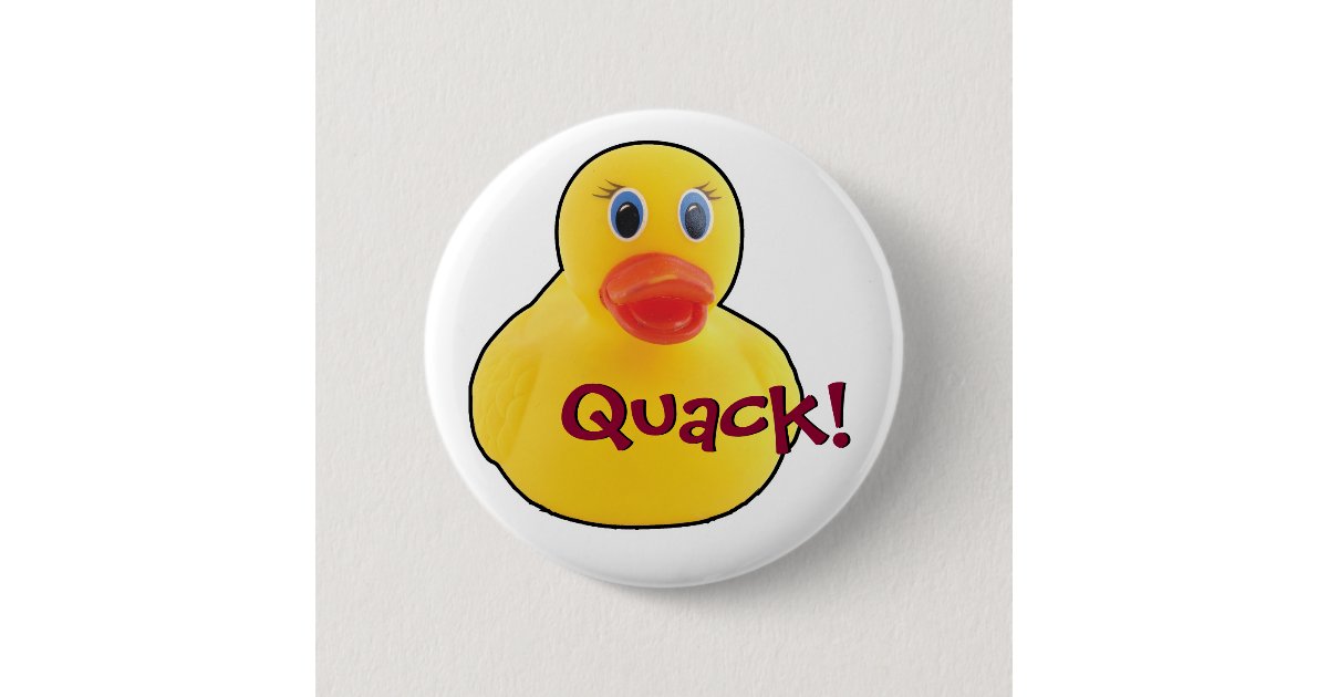 Yellow Rubber Duck Quack Text Button | Zazzle