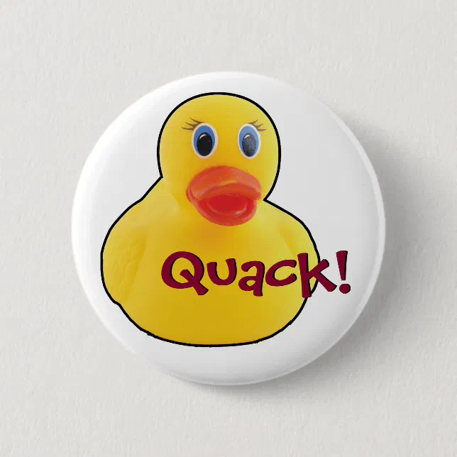 Yellow Rubber Duck Quack Text Button | Zazzle