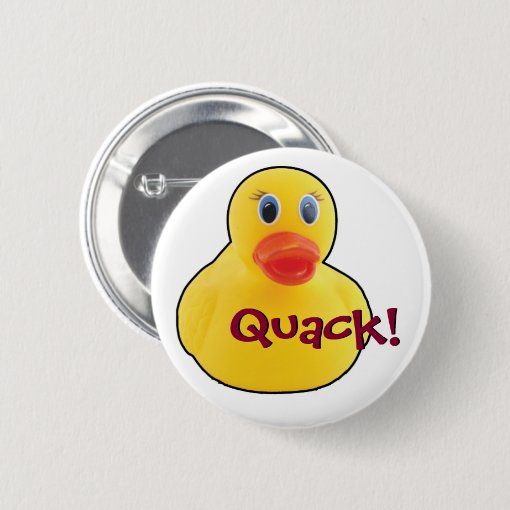 Yellow Rubber Duck Quack Text Button | Zazzle