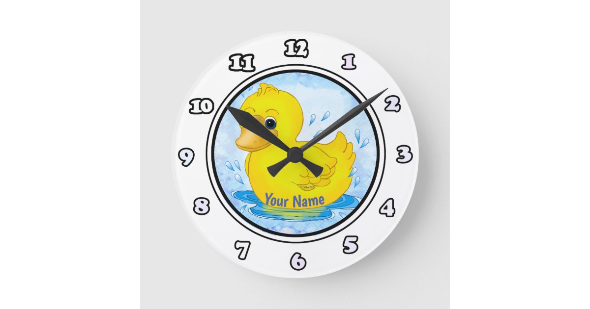 Yellow Rubber Duck Round Clock | Zazzle