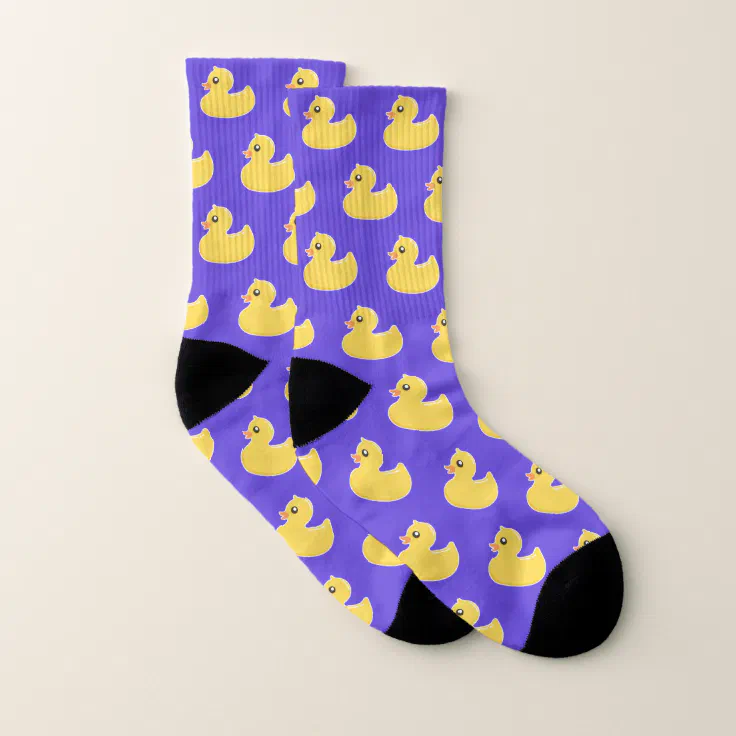 Yellow Rubber Ducky Purple Socks | Zazzle