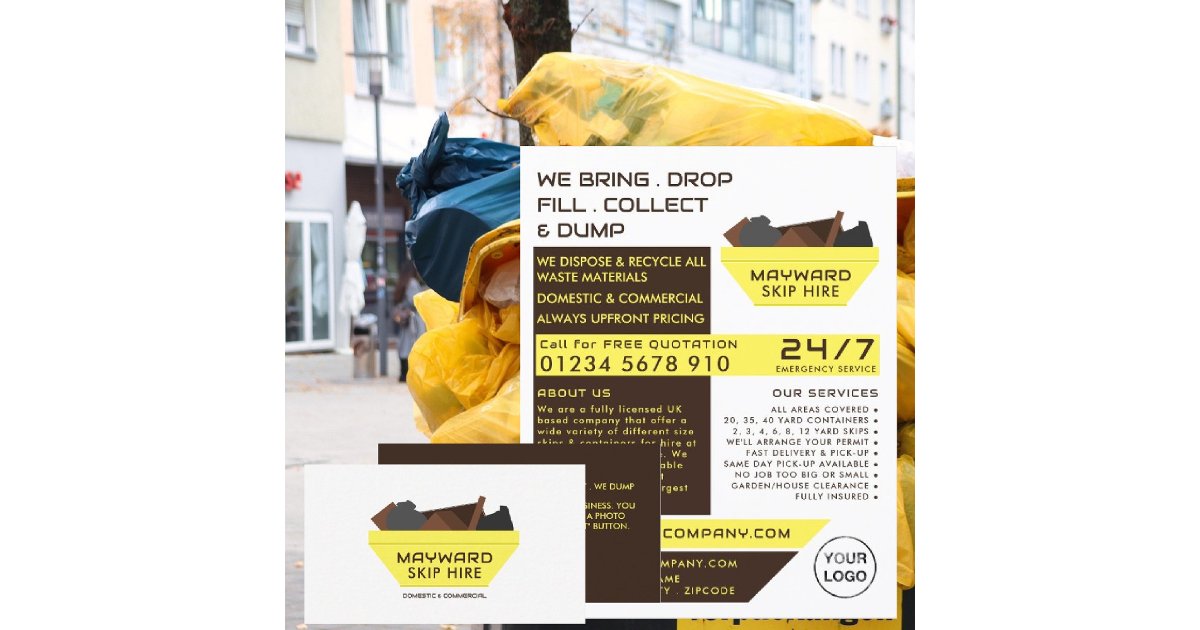 Yellow Rubbish Skip Design, Skip/Dumpster Company Business Card | Zazzle