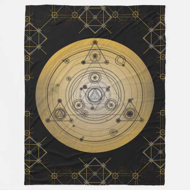 Yellow sacred geometry circle with alchemy pattern fleece blanket | Zazzle