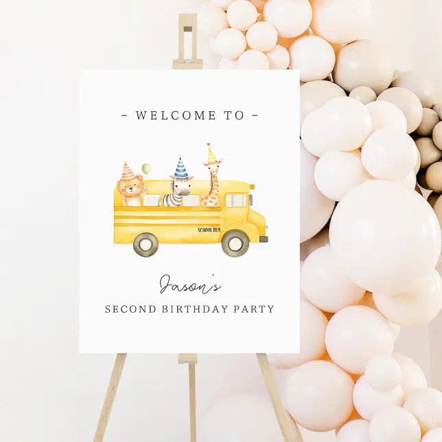 Yellow School Bus Birthday Welcome Poster | Zazzle