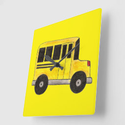 Yellow School Bus Driver Education Teacher Class Square Wall Clock | Zazzle