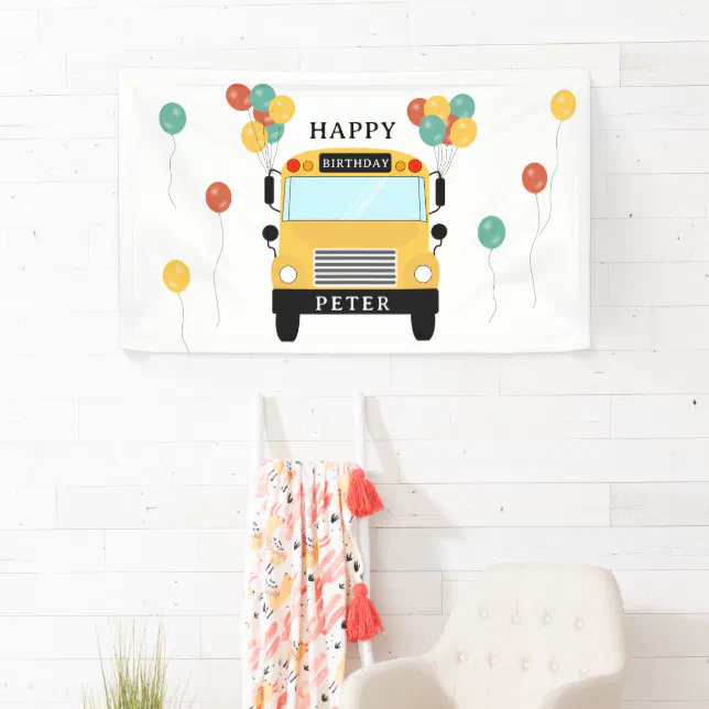 Yellow School Bus Kids Birthday Party Banner | Zazzle