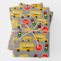 Yellow School Bus Stop Sign Traffic Lights Pattern Wrapping Paper ...