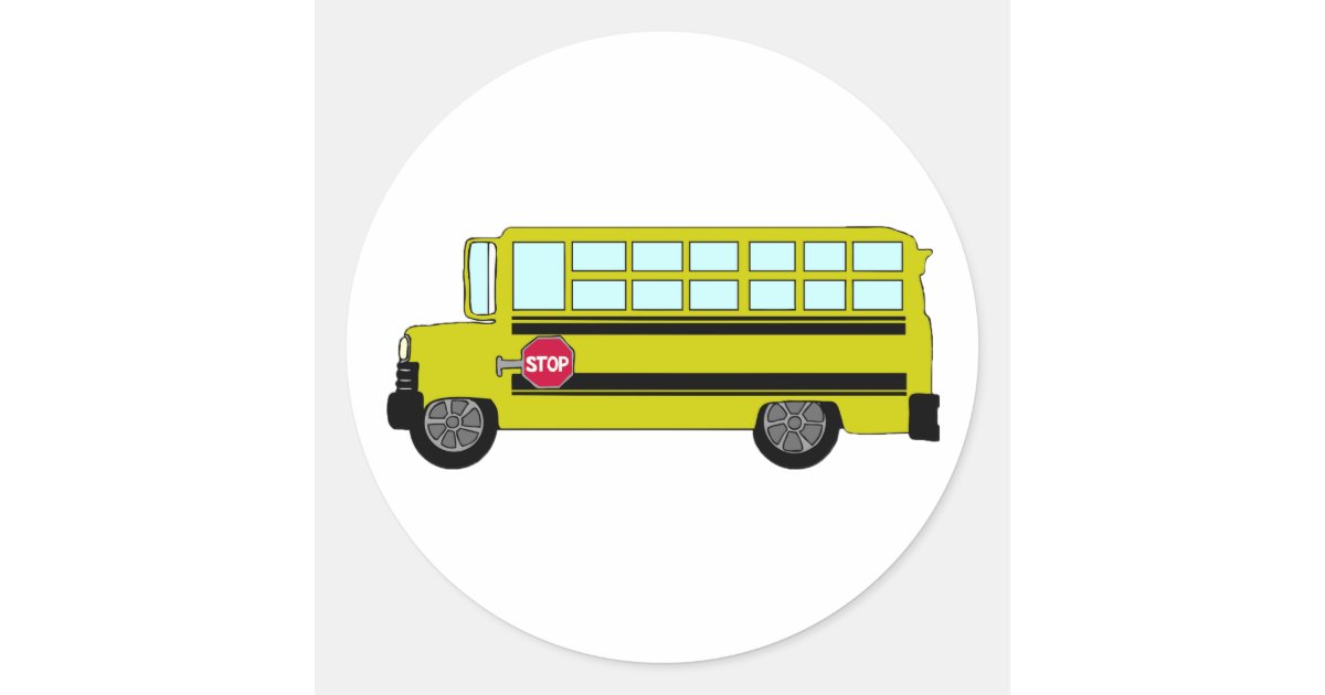 Yellow School Bus with Stop Sign Classic Round Sticker | Zazzle