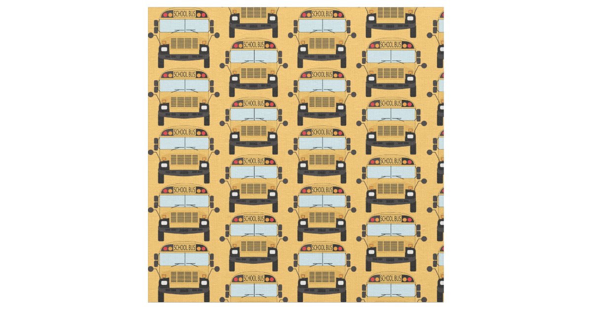 Yellow School Buses on Orange Pattern Fabric | Zazzle