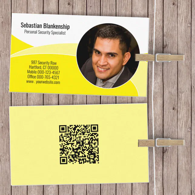 Yellow Security Professional Custom Photo QR Code Business Card | Zazzle