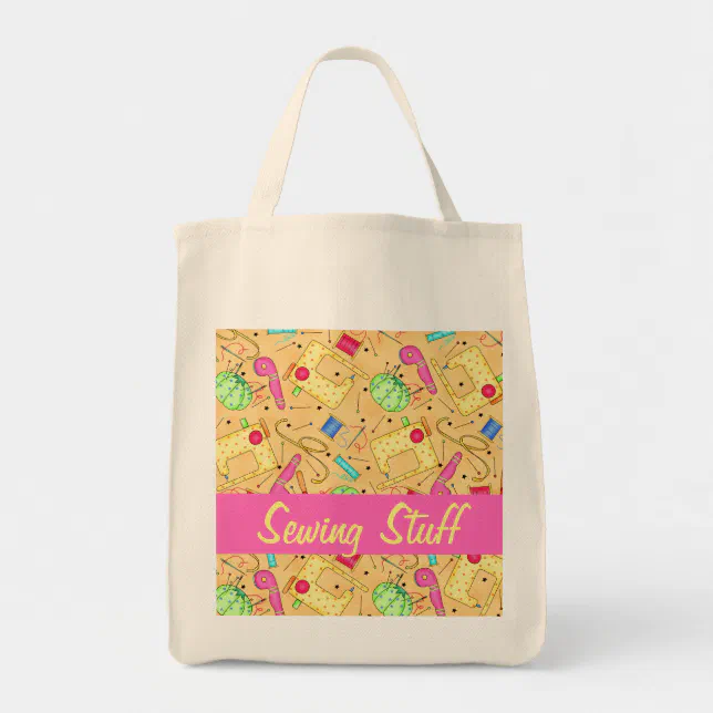 Yellow Sewing Notions Art Custom Sewing Stuff Tote Bag | Zazzle