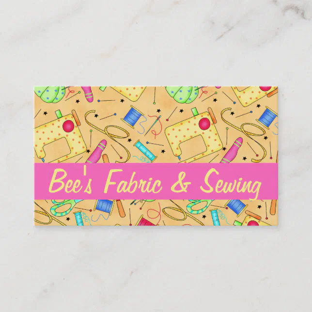 Yellow Sewing Notions Art Fabric Store Business Card | Zazzle