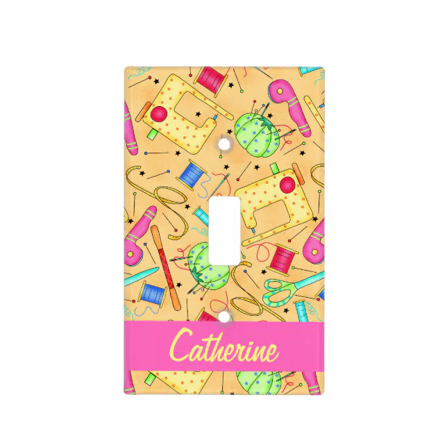 Yellow Sewing Notions Art Name Personalized Light Switch Cover | Zazzle
