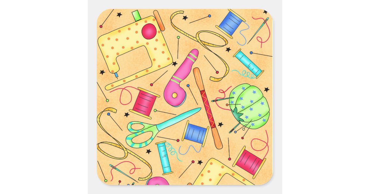 Yellow Sewing Notions Art Sticker | Zazzle