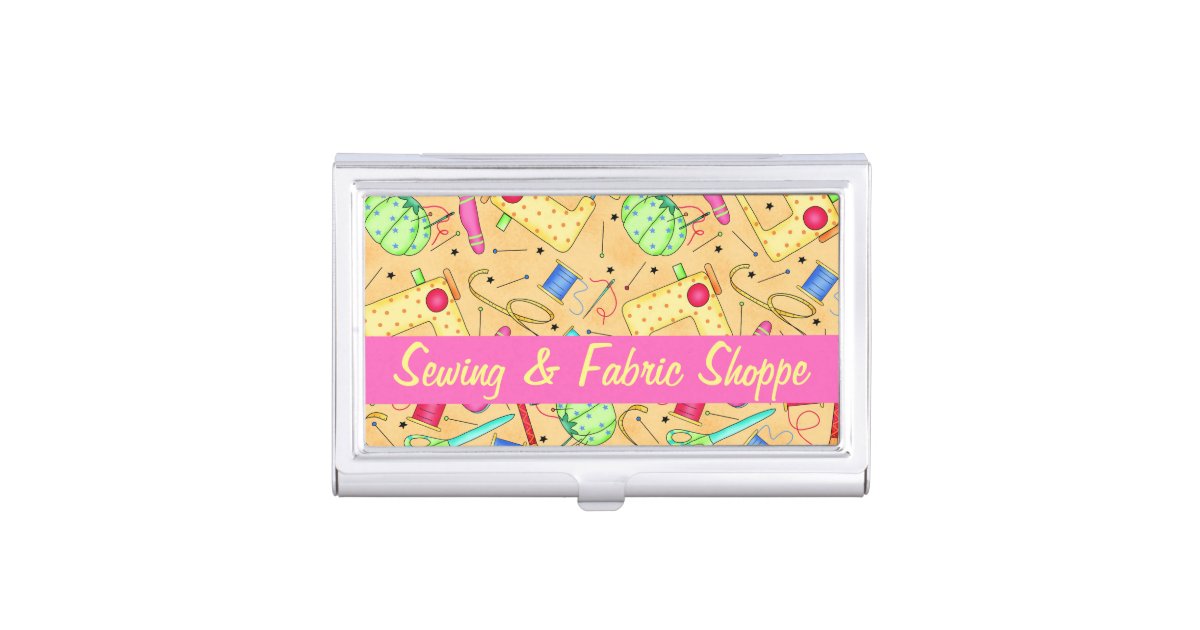 Yellow Sewing Notions Art Store Promotion Business Card Holder | Zazzle