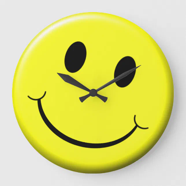 Yellow Smiling Face Emoji-ish Happy Face Large Clock | Zazzle