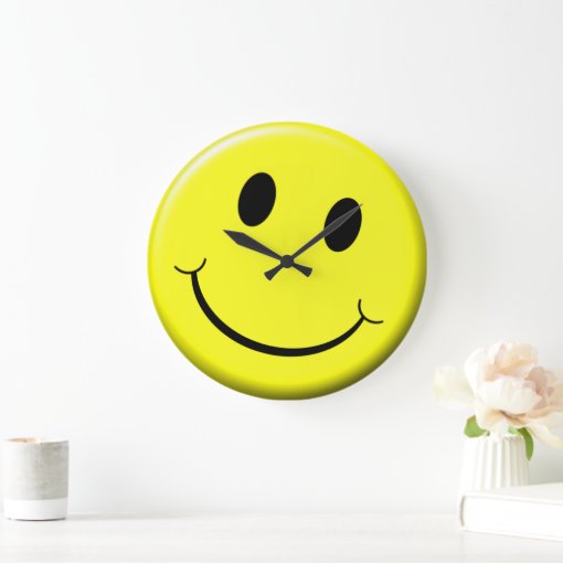 Yellow Smiling Face Emoji-ish Happy Face Large Clock | Zazzle