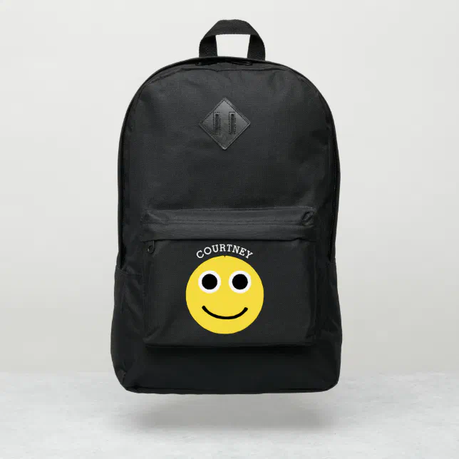 Yellow Smiling Happy Face Emoji Personalized Port Authority® Backpack ...