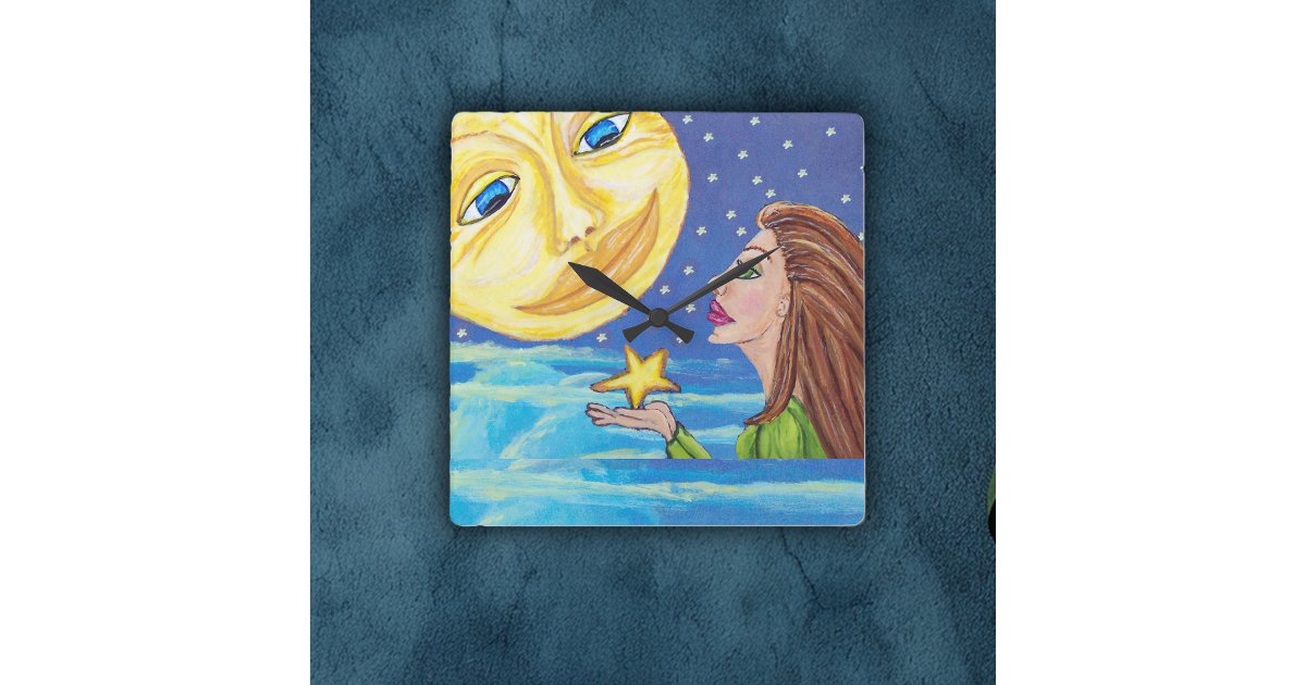 Yellow Smiling Moon Face Stars Fantasy Woman | Zazzle
