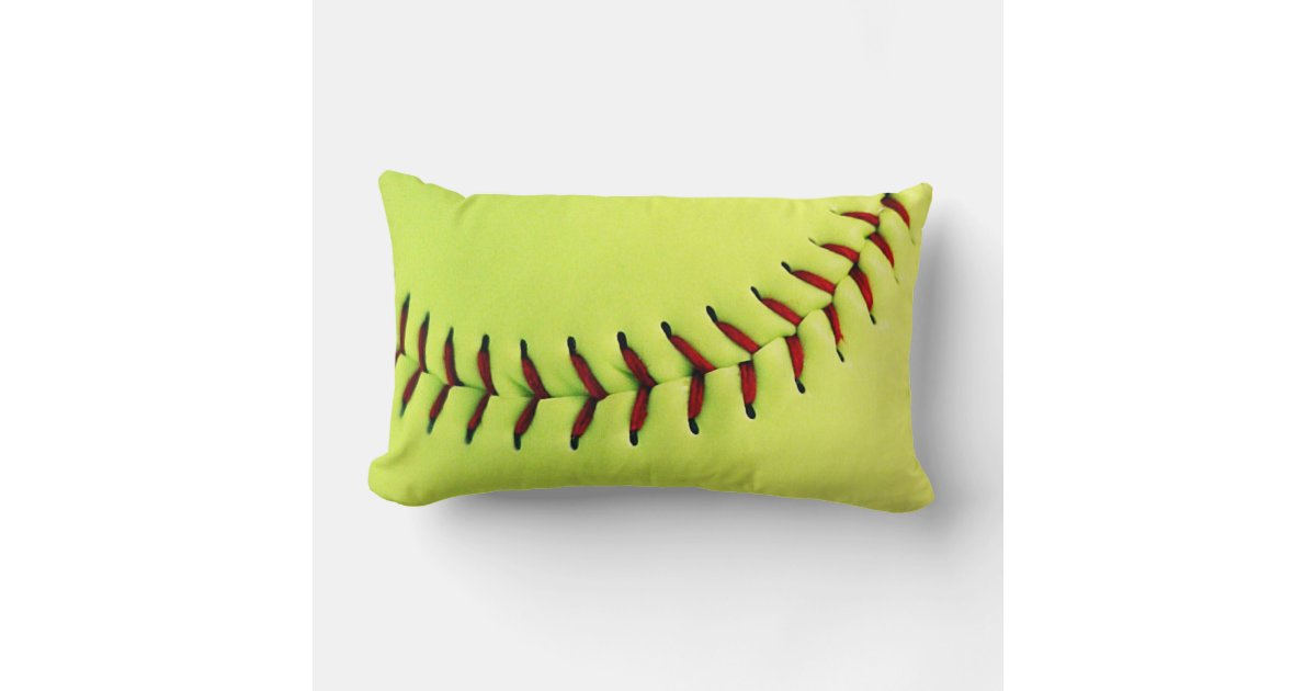 Yellow softball ball lumbar pillow | Zazzle