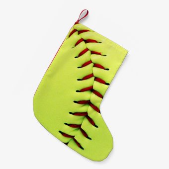 Yellow softball ball small christmas stocking | Zazzle