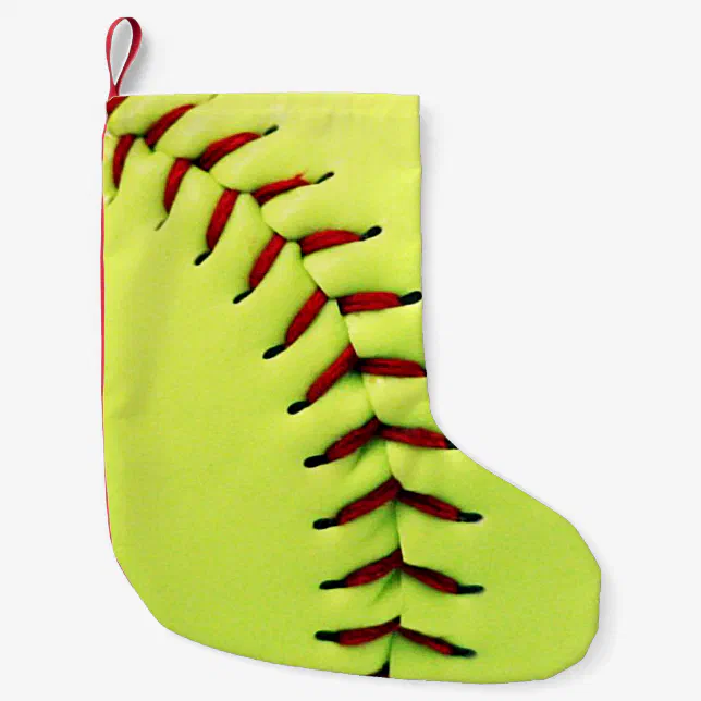 Yellow softball ball small christmas stocking | Zazzle