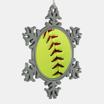 Yellow softball ball snowflake pewter christmas ornament | Zazzle