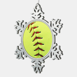 Yellow softball ball snowflake pewter christmas ornament | Zazzle