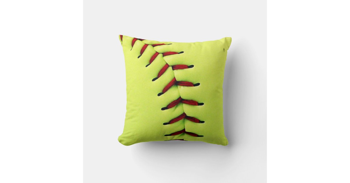 Yellow softball ball throw pillow | Zazzle