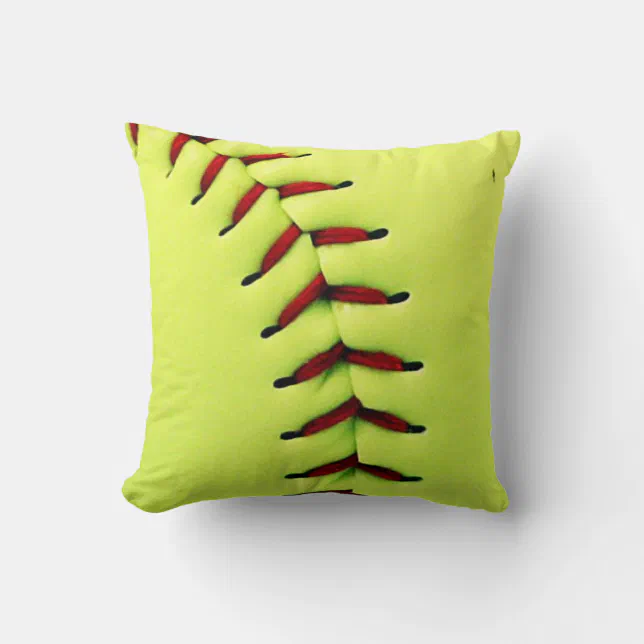 Yellow softball ball throw pillow | Zazzle