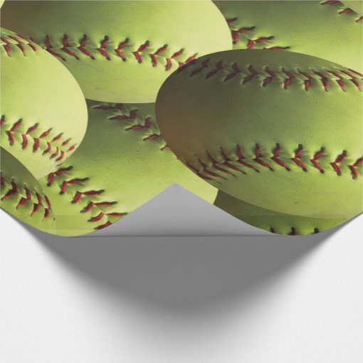 Yellow Softball Covered Wrapping Paper | Zazzle