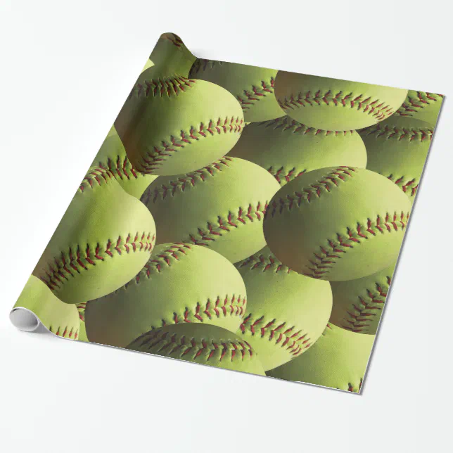 Yellow Softball Covered Wrapping Paper | Zazzle