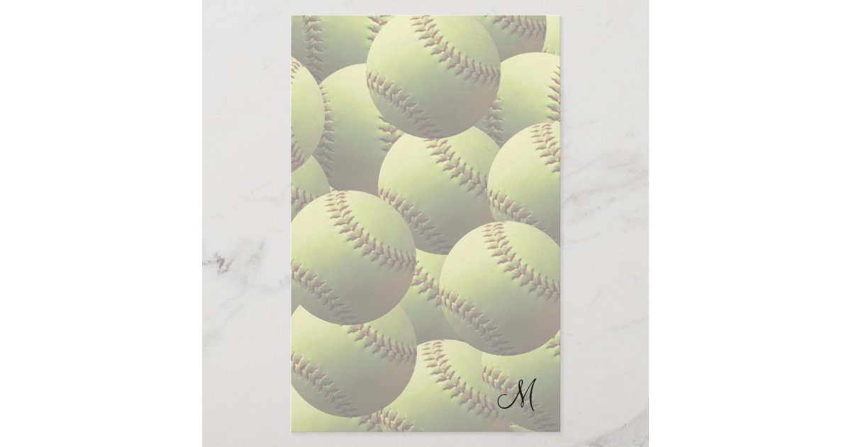 Yellow Softball Fade with Initial Stationery | Zazzle