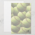 Yellow Softball Fade with Initial Stationery | Zazzle
