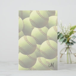 Yellow Softball Fade with Initial Stationery | Zazzle