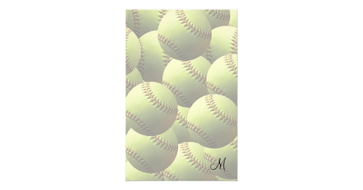 Yellow Softball Fade with Initial Stationery | Zazzle.com