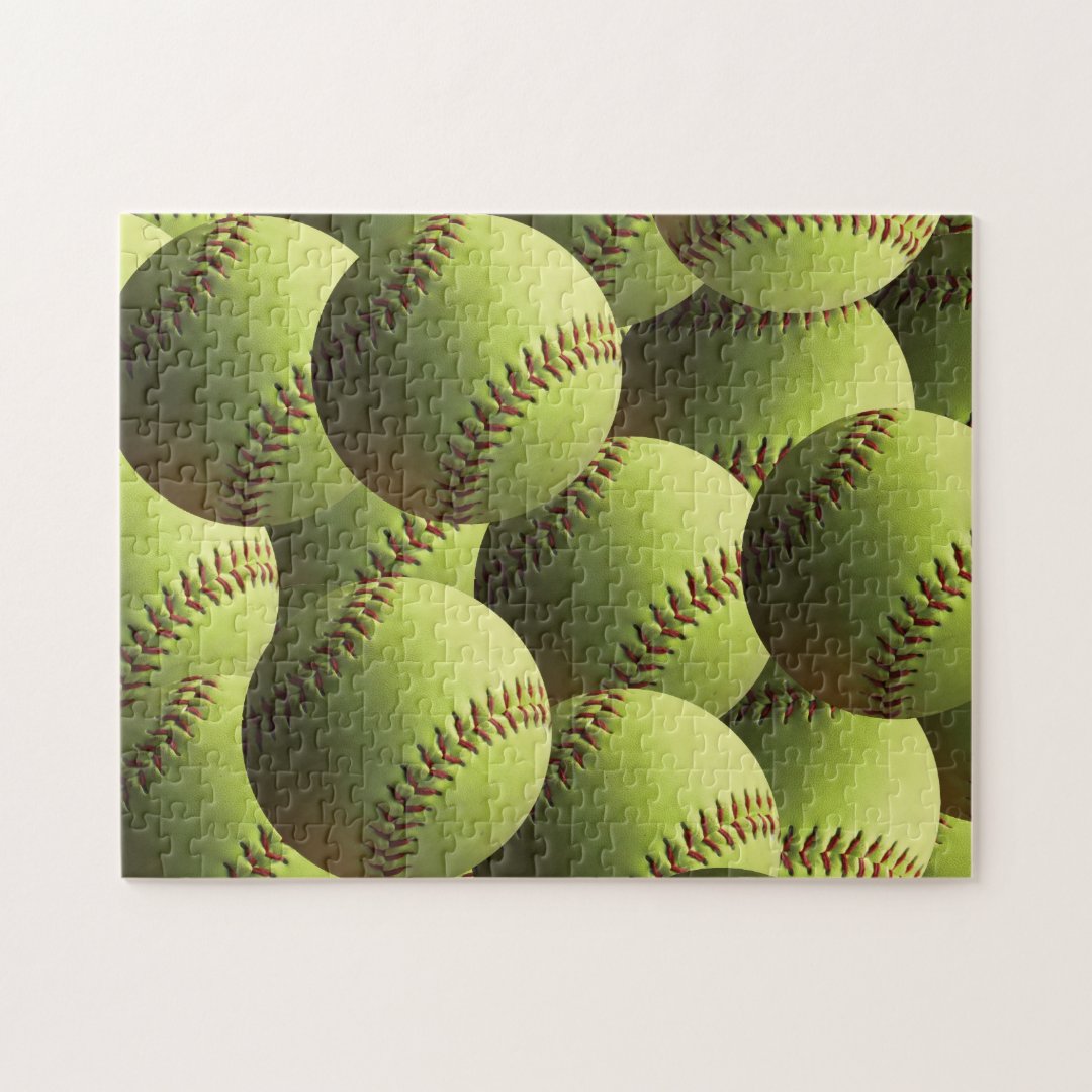 Yellow Softball Multiple Balls Layered Jigsaw Puzzle | Zazzle